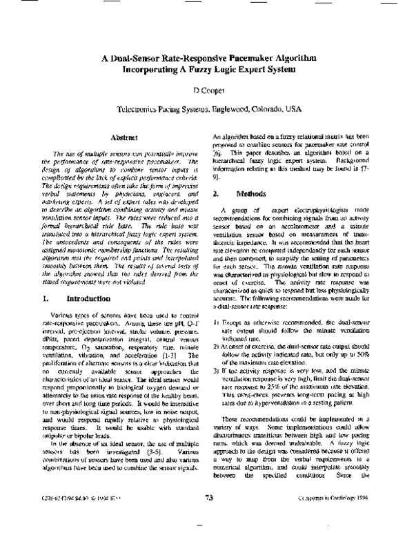 Pdf A Dual Sensor Rate Responsive Pacemaker Algorithm Incorporating A