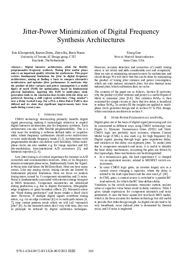 (PDF) Jitter-Power minimization of digital frequency synthesis architectures