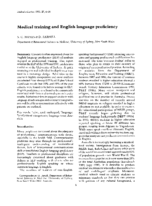 (PDF) Medical training and English language proficiency