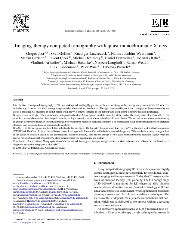 (PDF) Imaging-therapy computed tomography with quasi-monochromatic X-rays