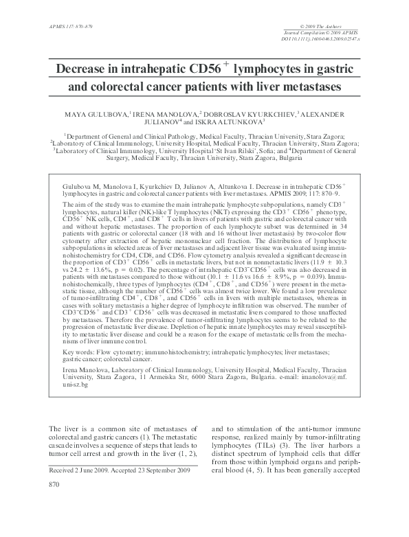 (PDF) Reduction of CD56+ Lymphocytes in Liver Metastasis Cases