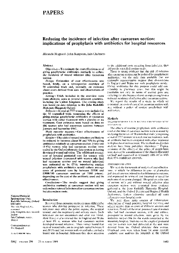 (PDF) Reducing the incidence of infection after caesarean section ...