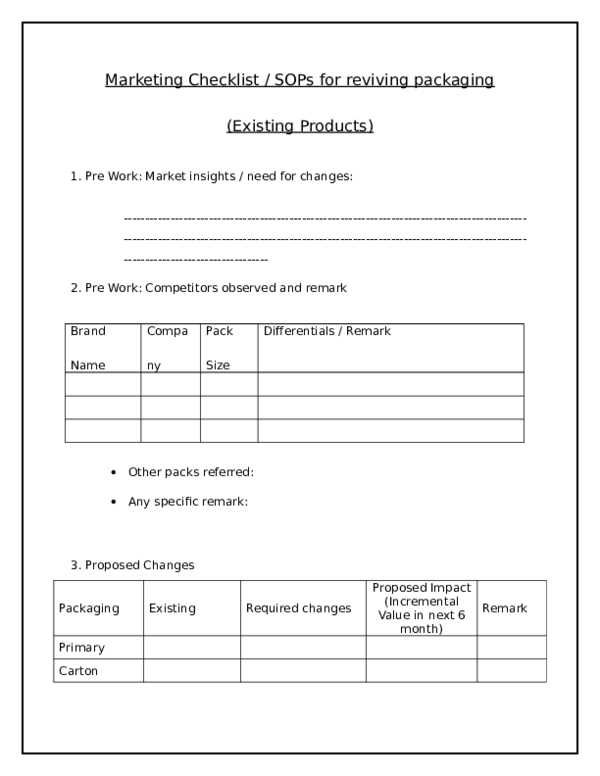 (DOC) Checklist and SOP for Existing Product packaging revival