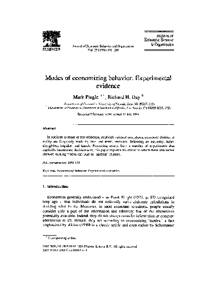 (PDF) Modes of economizing behavior: Experimental evidence