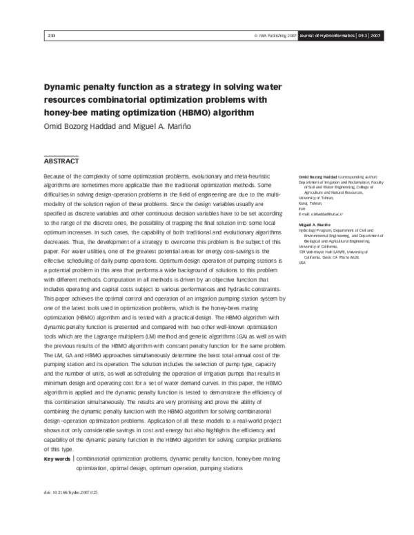 Pdf Dynamic Penalty Function As A Strategy In Solving Water Resources Combinatorial