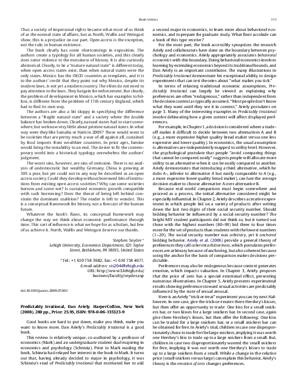 (PDF) Dan Ariely, Predictably Irrational , HarperCollins, New York ...
