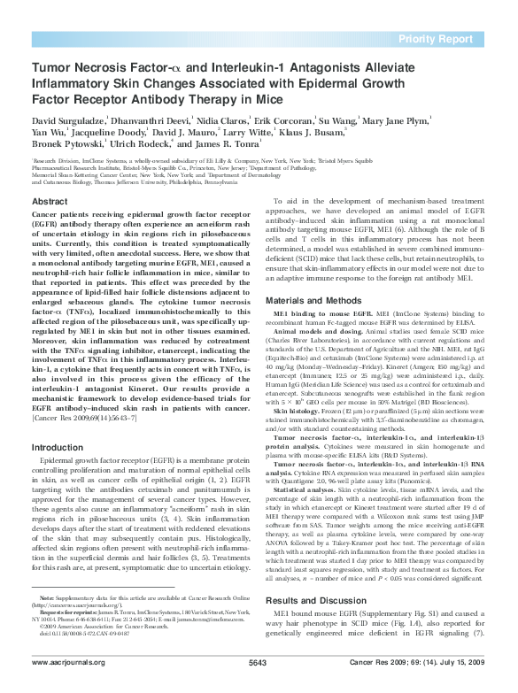 (PDF) Tumor Necrosis Factor and Interleukin1 Antagonists Alleviate Inflammatory Skin Changes ...