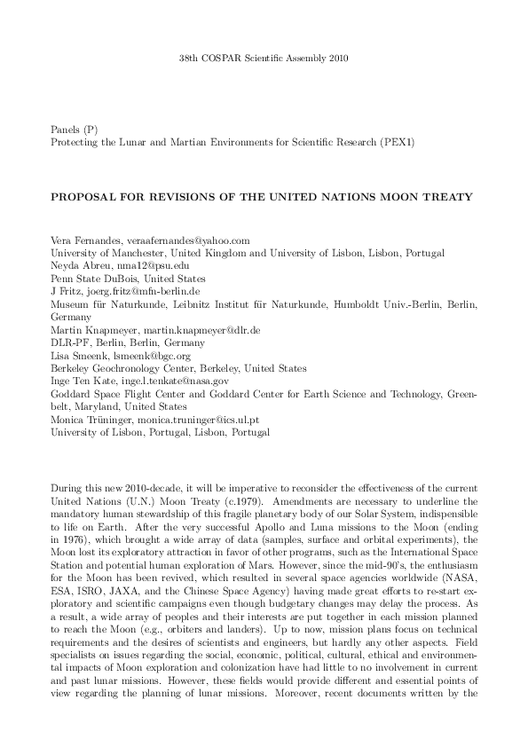 (PDF) Proposal for revisions of the United Nations Moon Treaty