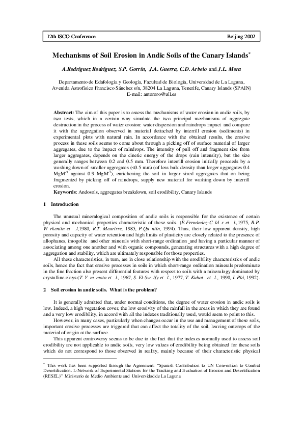 (PDF) Mechanisms of Soil Erosion in Andic Soils of the Canary Islands