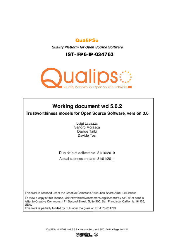 (PDF) Trustworthiness models for Open Source Software