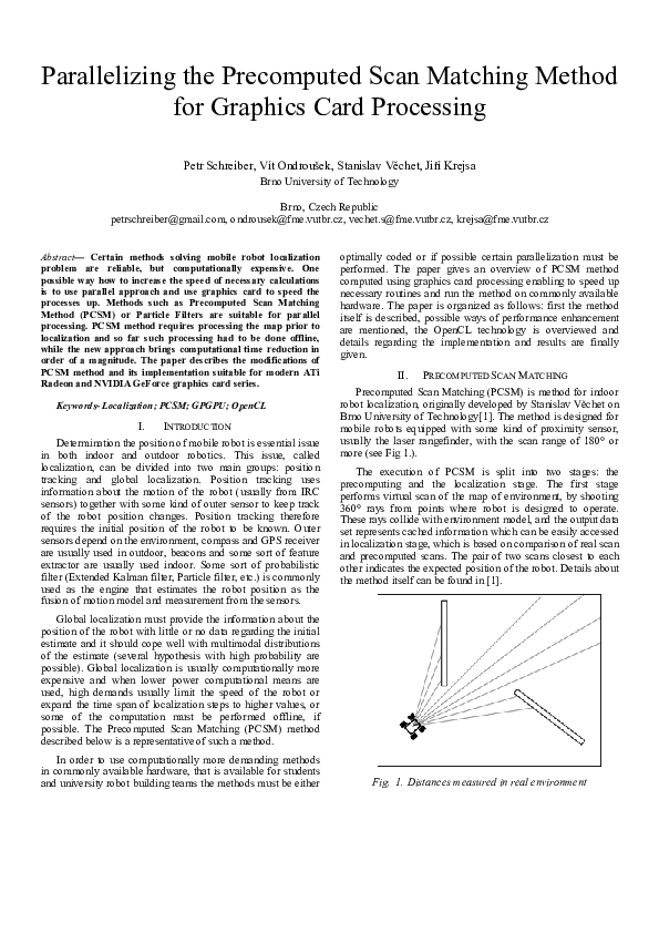 Pdf Parallelizing The Precomputed Scan Matching Method For Graphics Card Processing