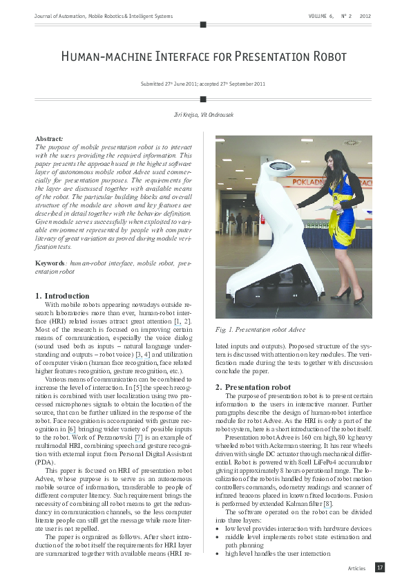 (PDF) Human-machine Interface for Presentation Robot