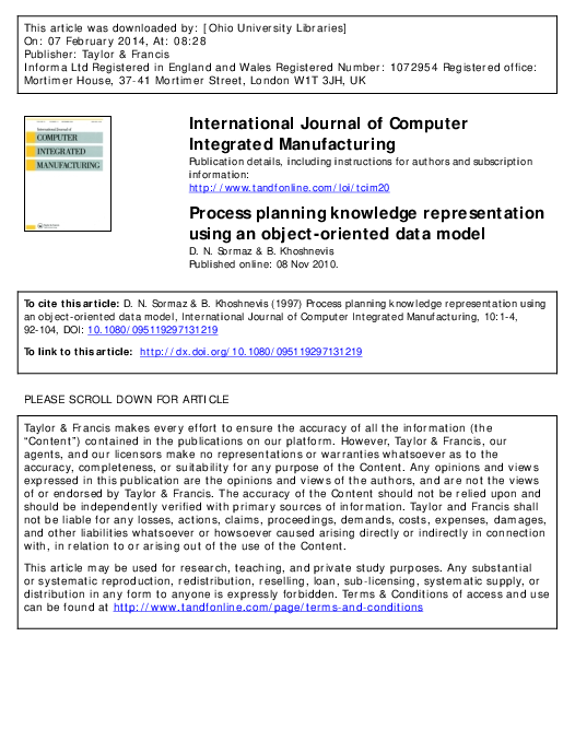 Pdf Process Planning Knowledge Representation Using An Object Oriented Data Model Dusan
