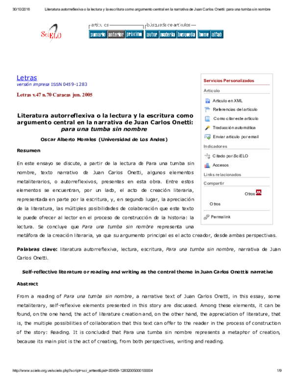 (PDF) Literatura autorreflexiva como argumento en la narrativa de Onetti
