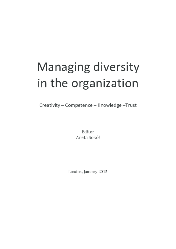 (PDF) Managing diversity in the organization Creativity – Competence – Knowledge –Trust (Ed. A ...