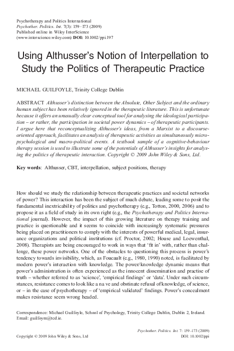 (PDF) Using Althusser's notion of interpellation to study the politics ...
