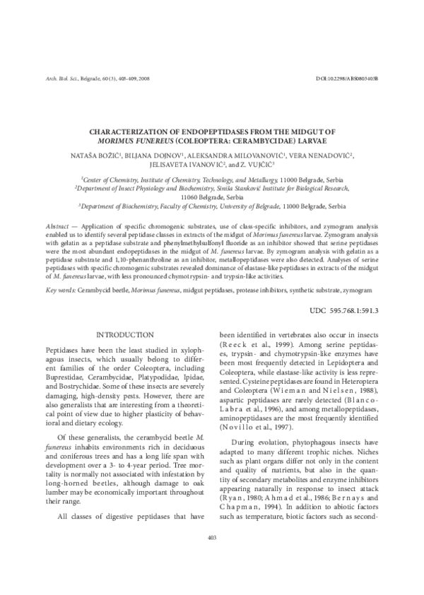 (PDF) Characterization of endopeptidases from the midgut of Morimus ...