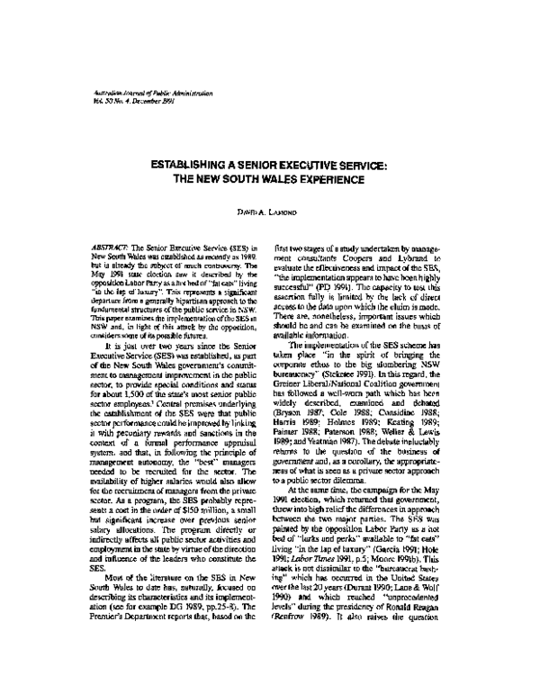 (PDF) Establishing a Senior Executive Service: The New South Wales ...
