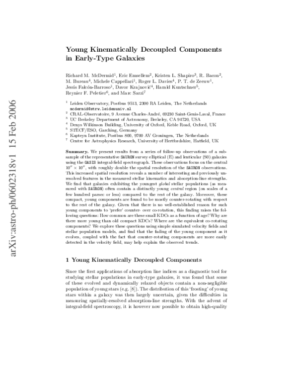 Pdf Young Kinematically Decoupled Components In Early Type Galaxies