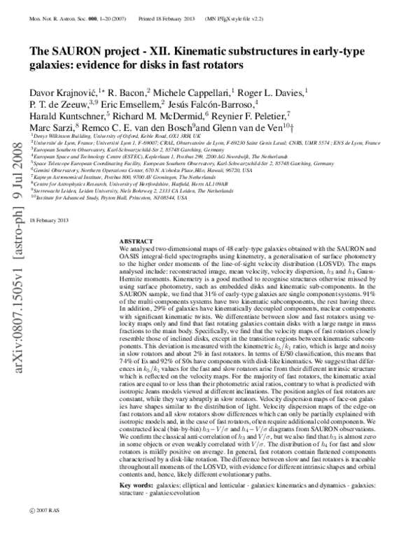 (PDF) The SAURON project - XII. Kinematic substructures in early-type ...