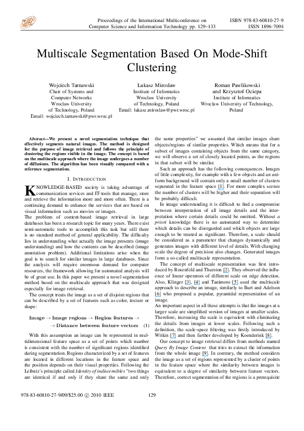 Pdf Multiscale Segmentation Based On Mode Shift Clustering