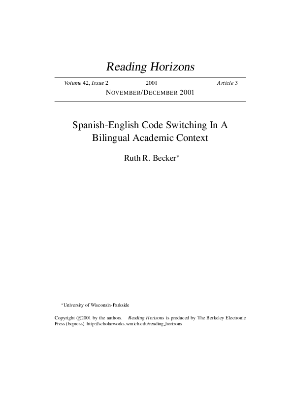 (PDF) Spanish-English Code Switching In A Bilingual Academic Context