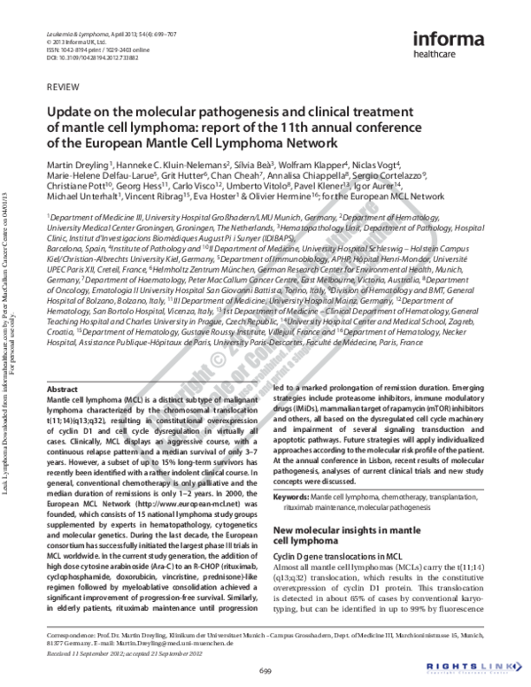 (PDF) Update on the molecular pathogenesis and clinical treatment of ...