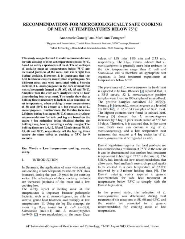 (PDF) Recommendations for Microbiologically Safe Cooking of Meat at ...