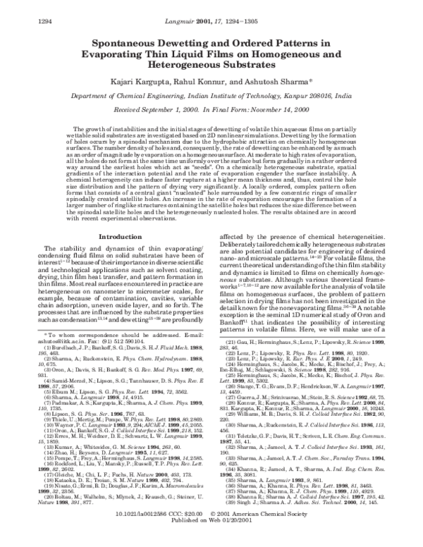 (PDF) Spontaneous Dewetting and Ordered Patterns in Evaporating Thin ...