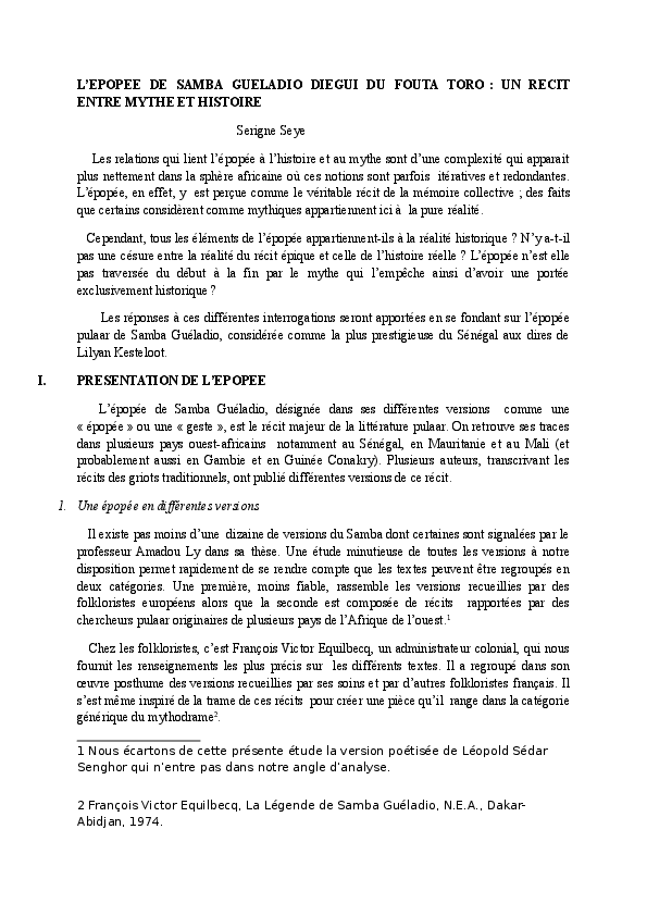 (DOC) L'EPOPEE DE SAMBA GUELADIO DIEGUI DU FOUTA TORO : UN RECIT ENTRE ...