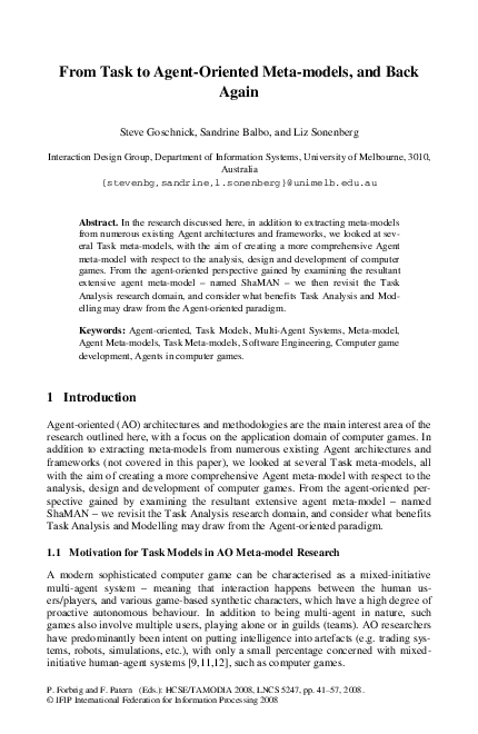 (PDF) From Task to Agent-Oriented Meta-models, and Back Again