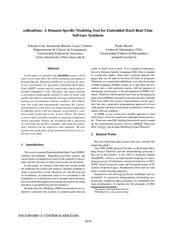 (PDF) ezRealtime: a domain-specific modeling tool for embedded hard real-time software synthesis
