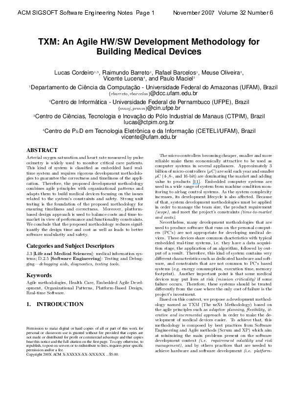 (PDF) Txm: An agile hw/sw development methodology for building medical ...