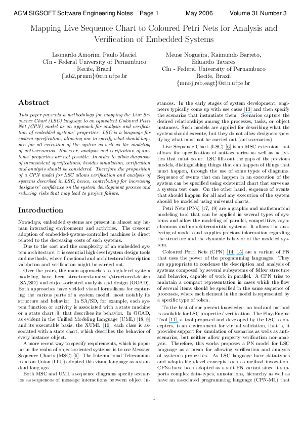 (PDF) A methodology for software synthesis of embedded real-time systems based on TPN and LSC