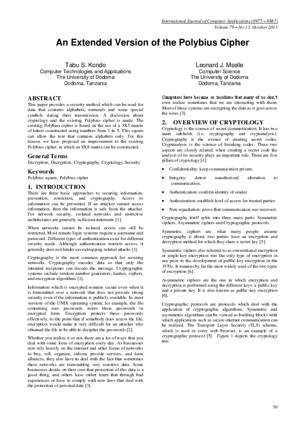 (PDF) An Extended Version of the Polybius Cipher
