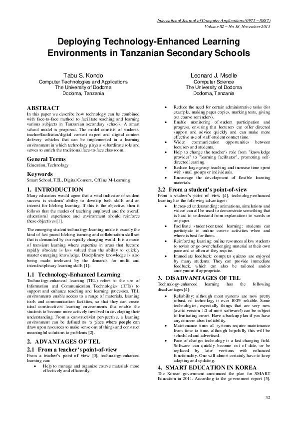 (PDF) Deploying Technology-Enhanced Learning Environments in Tanzanian ...