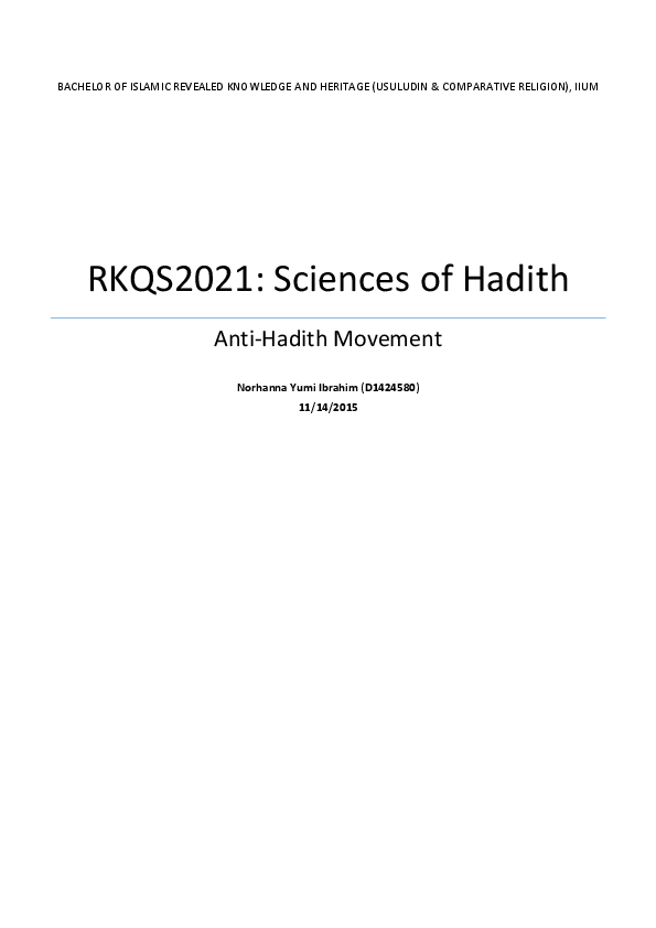 (PDF) Anti-Hadith Movement