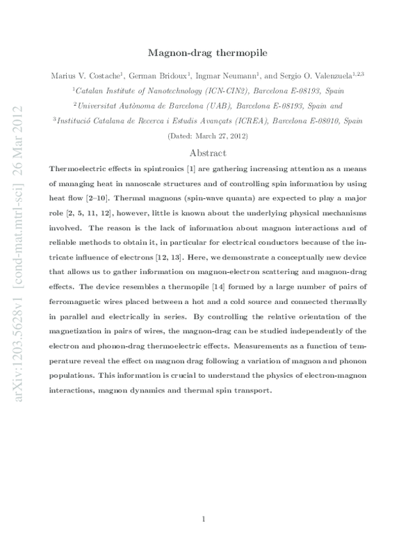 (PDF) Thermopile for Studying Magnon Drag Effects
