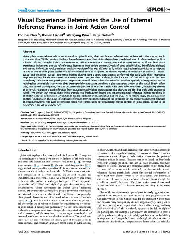 (PDF) Visual Experience Determines the Use of External Reference Frames ...