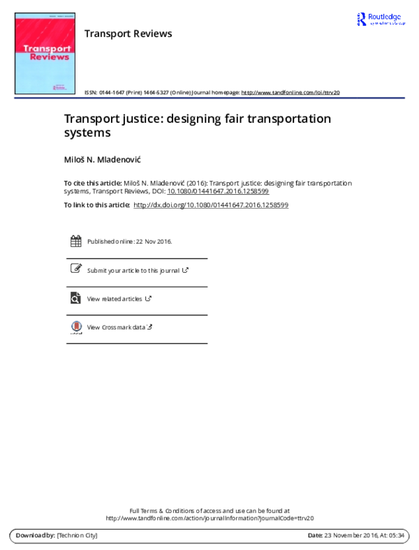 (PDF) Review of my book Transport justice by Milos Mladenovic in ...