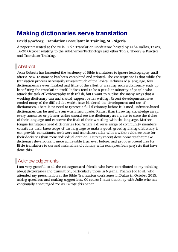(PDF) Making Dictionaries Serve Translation | David Rowbory - Academia.edu