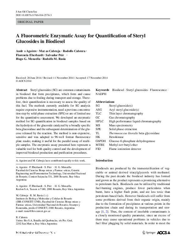 (PDF) A Fluorometric Enzymatic Assay for Quantification of Steryl ...
