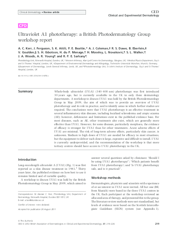 (PDF) Ultraviolet A1 phototherapy: a British Photodermatology Group ...