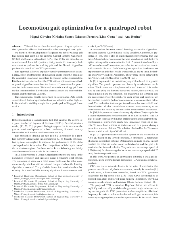 Pdf Locomotion Gait Optimization For A Quadruped Robot