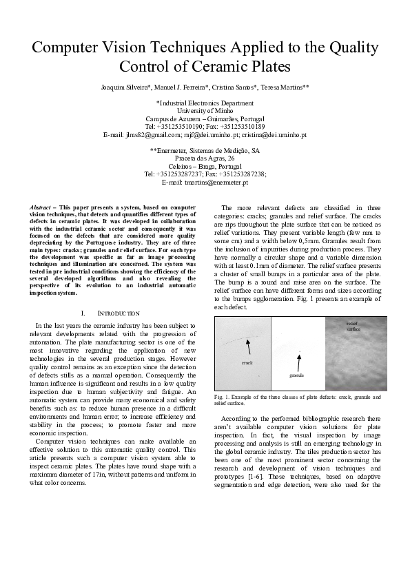 (PDF) Computer vision techniques applied to the quality control of ...