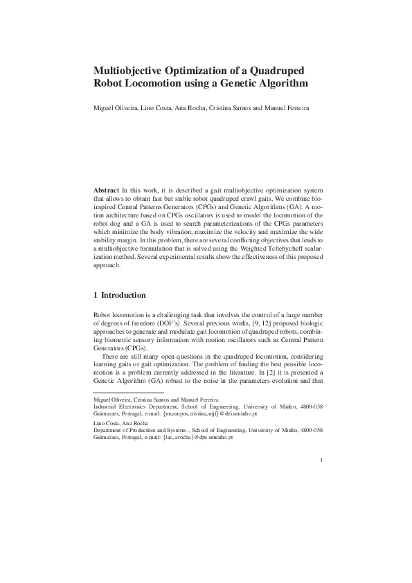 Pdf Multiobjective Optimization Of A Quadruped Robot Locomotion Using A Genetic Algorithm