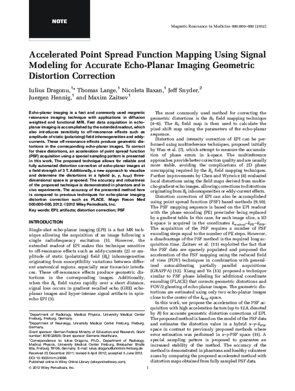 Pdf Accelerated Point Spread Function Mapping Using Signal Modeling