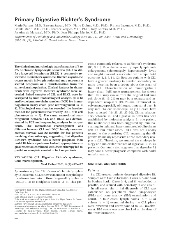 (PDF) Primary Digestive Richter’s Syndrome