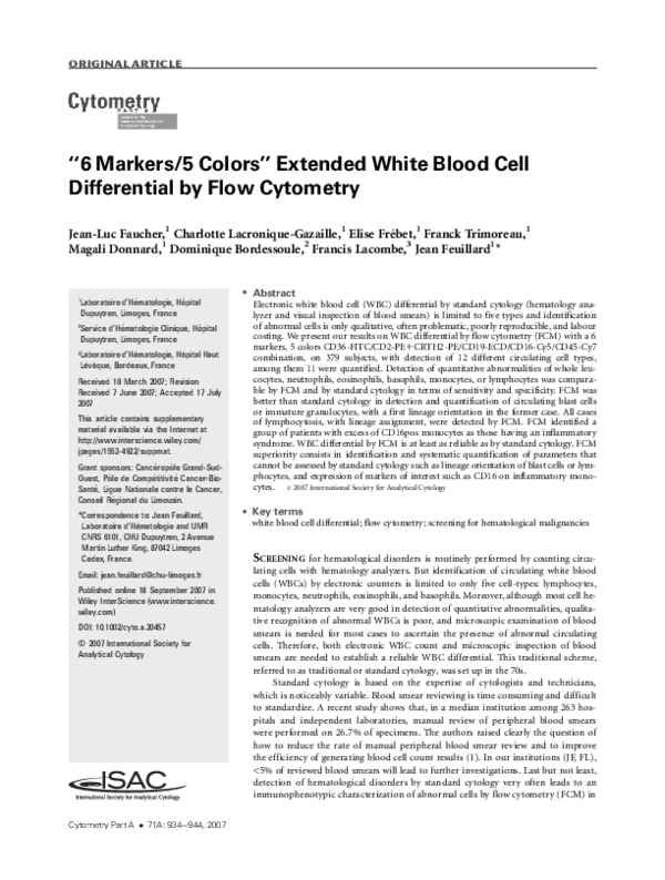 (PDF) “6 MARKERS/5 Colors” Extended White Blood Cell Differential by ...