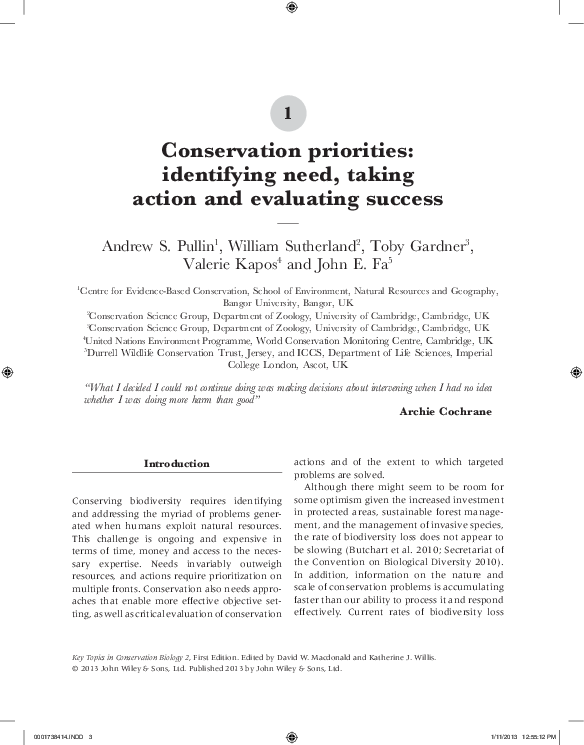 (PDF) Conservation priorities: identifying need, taking action and ...